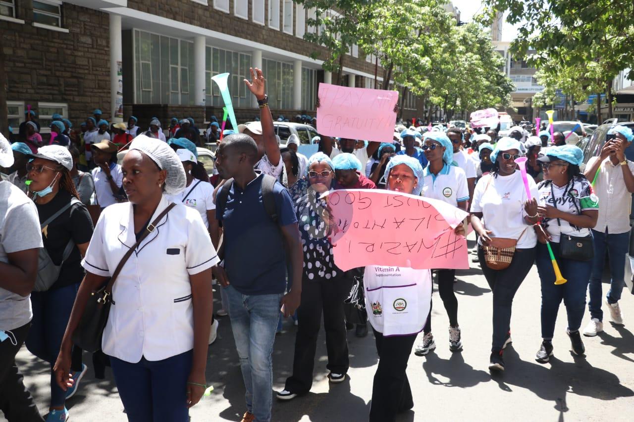 [PHOTOS] Nairobi health workers protest over delayed salaries, stalled ...