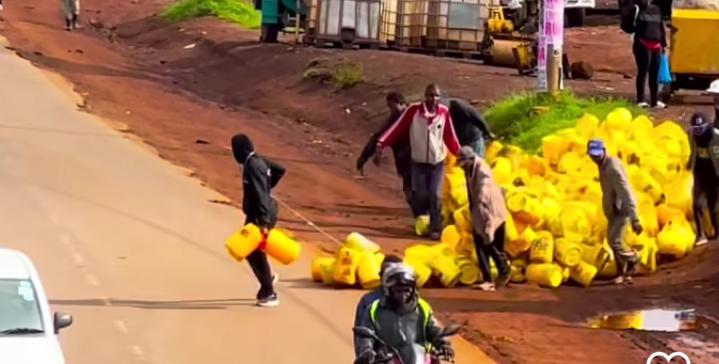 Eric Omondi pulls empty jerricans on road in fuel protest